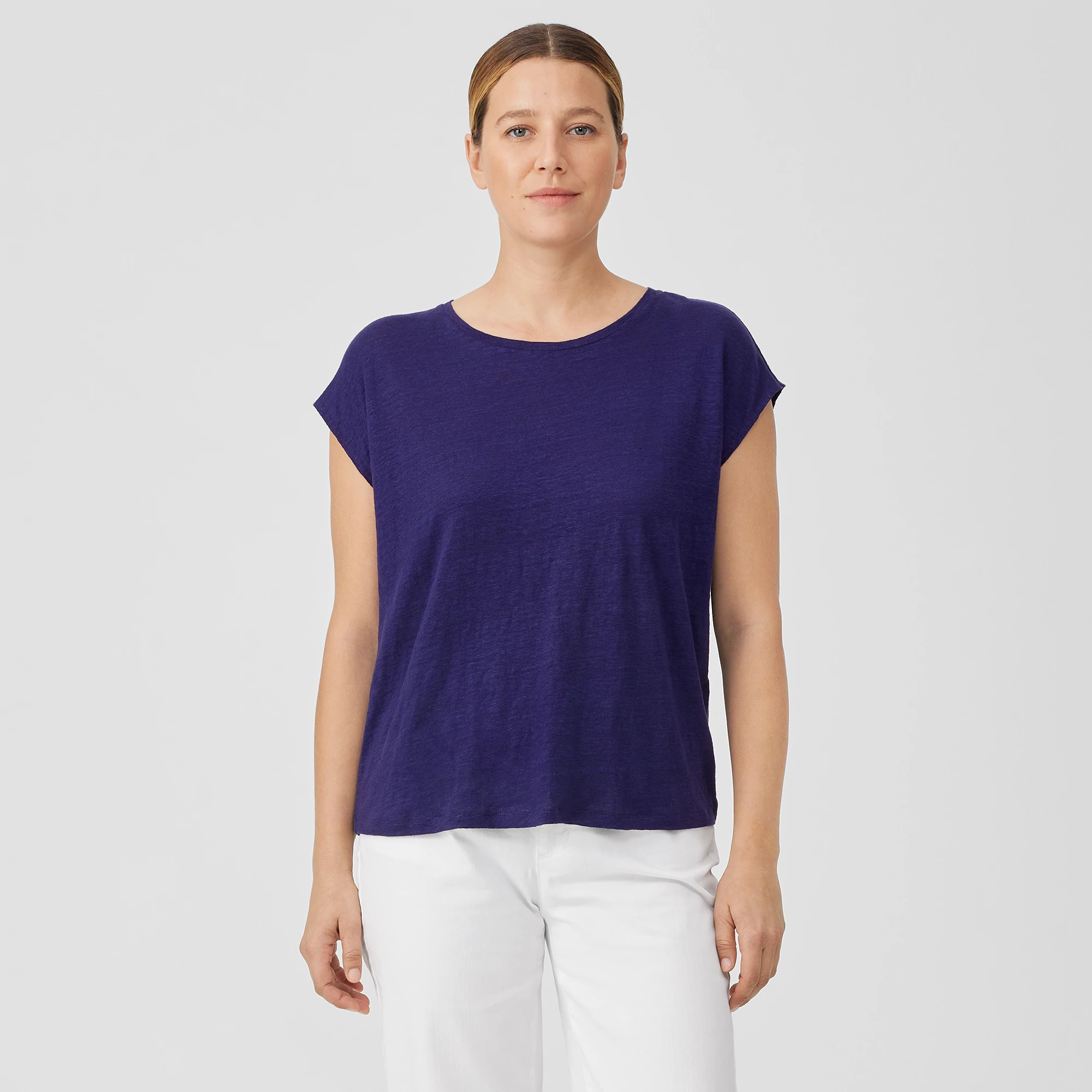 Organic Linen Jersey Shirred-Back Top | EILEEN FISHER
