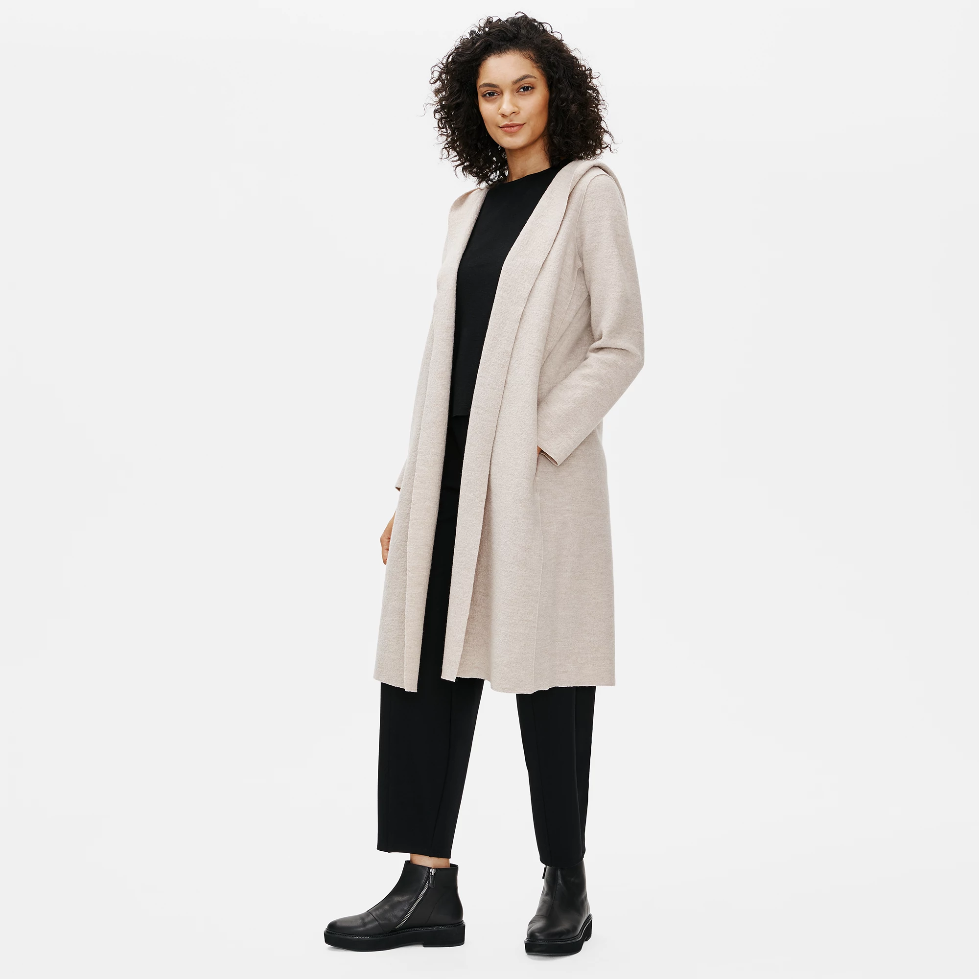 Lightweight Boiled Wool Hooded Jacket | EILEEN FISHER