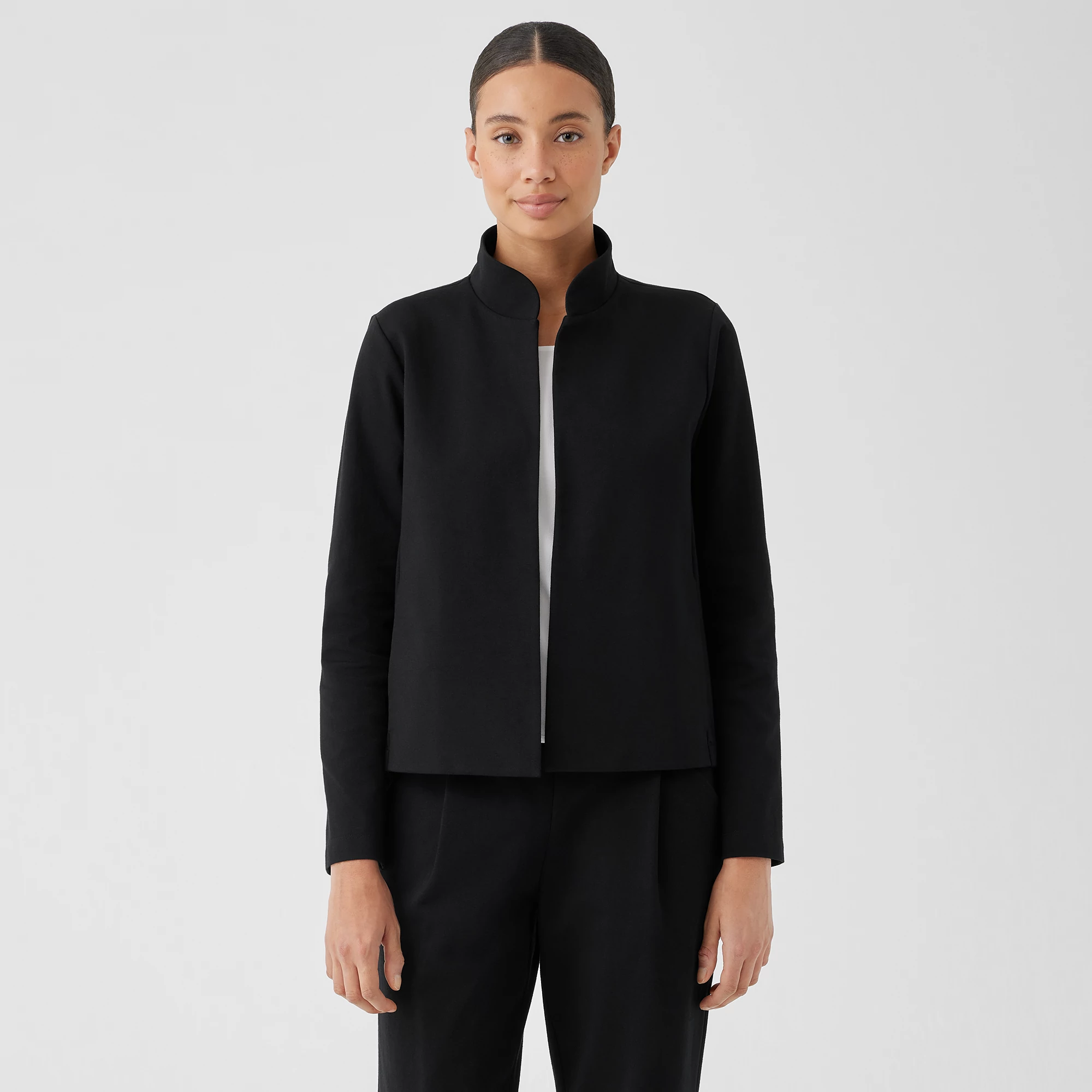Cotton Blend Ponte Stand Collar Jacket | EILEEN FISHER