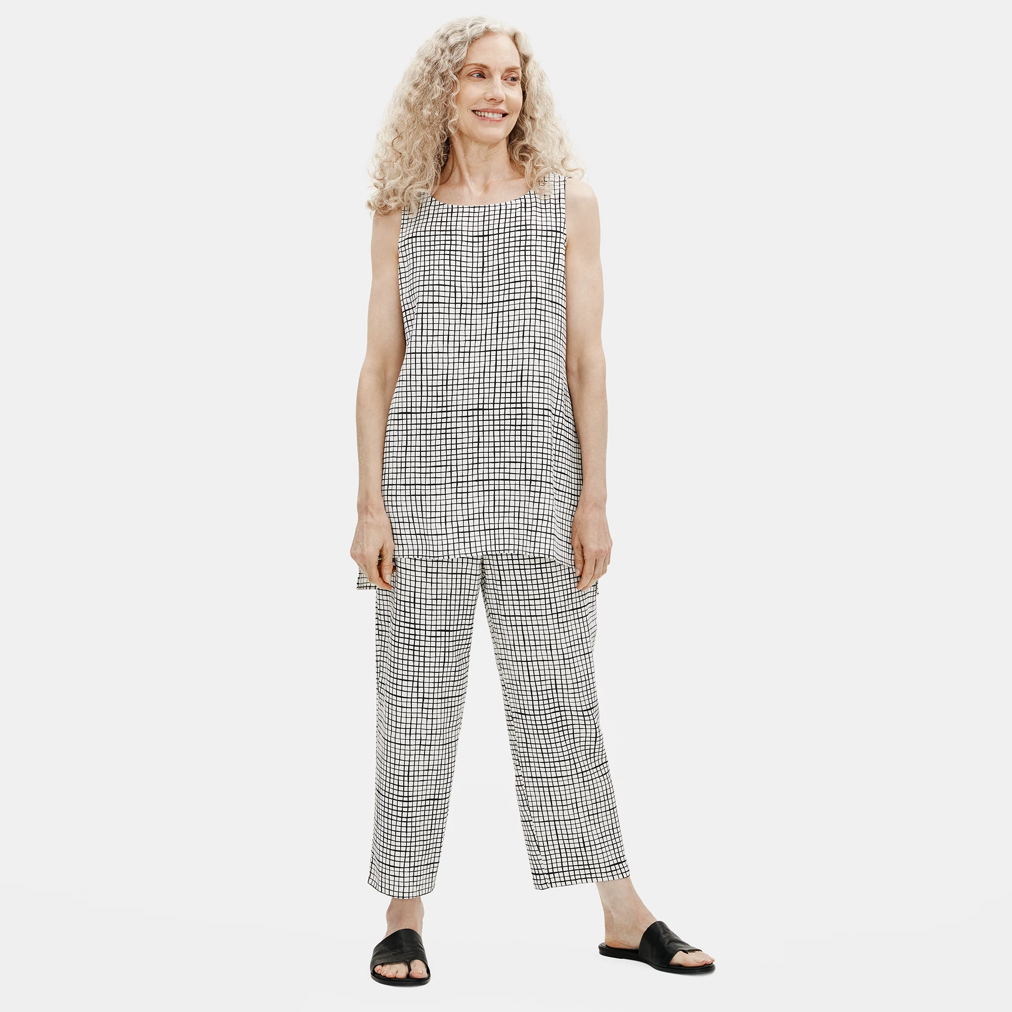 Textured Crepe Grid Long Shell | EILEEN FISHER