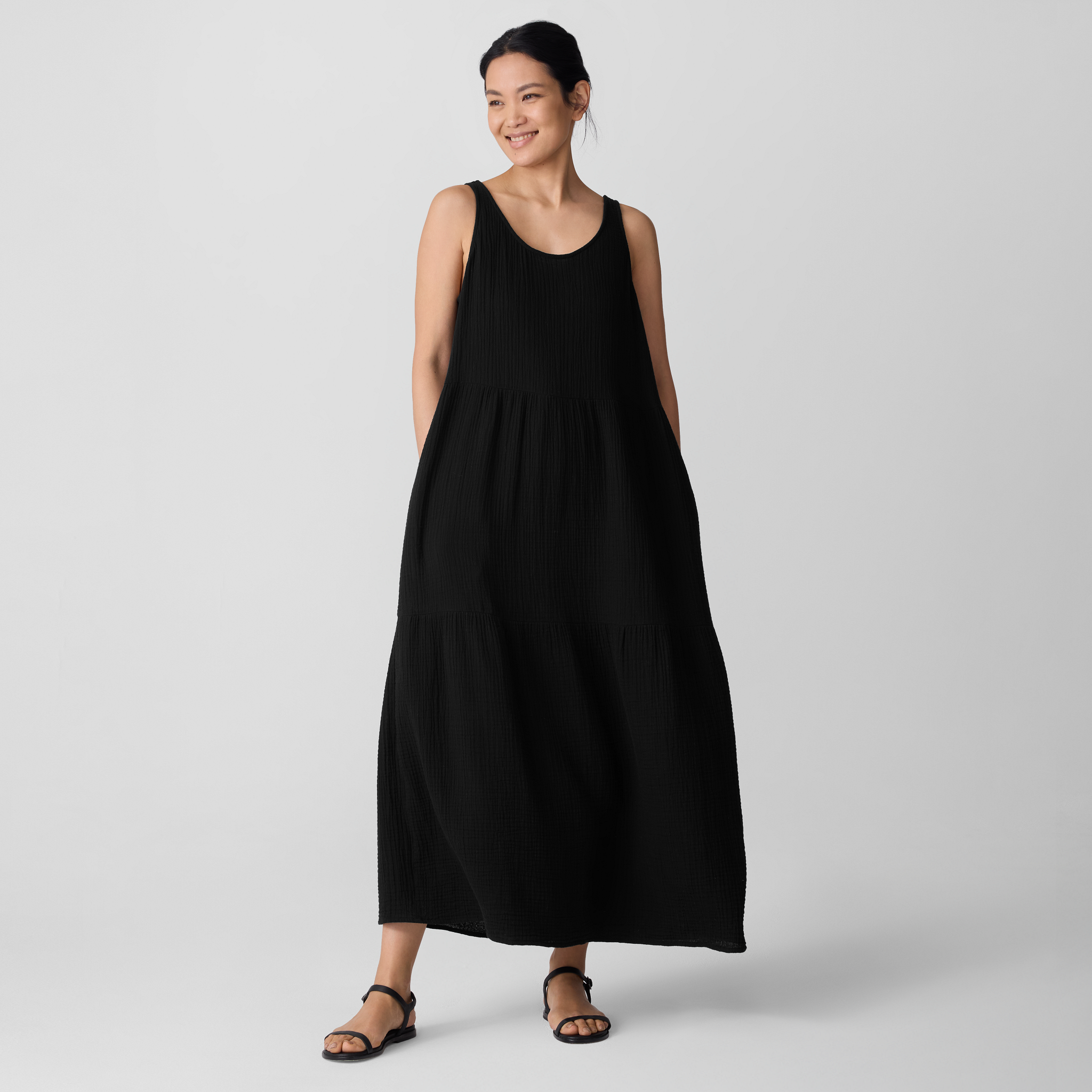 Organic Cotton Lofty Gauze Tiered Dress | EILEEN FISHER