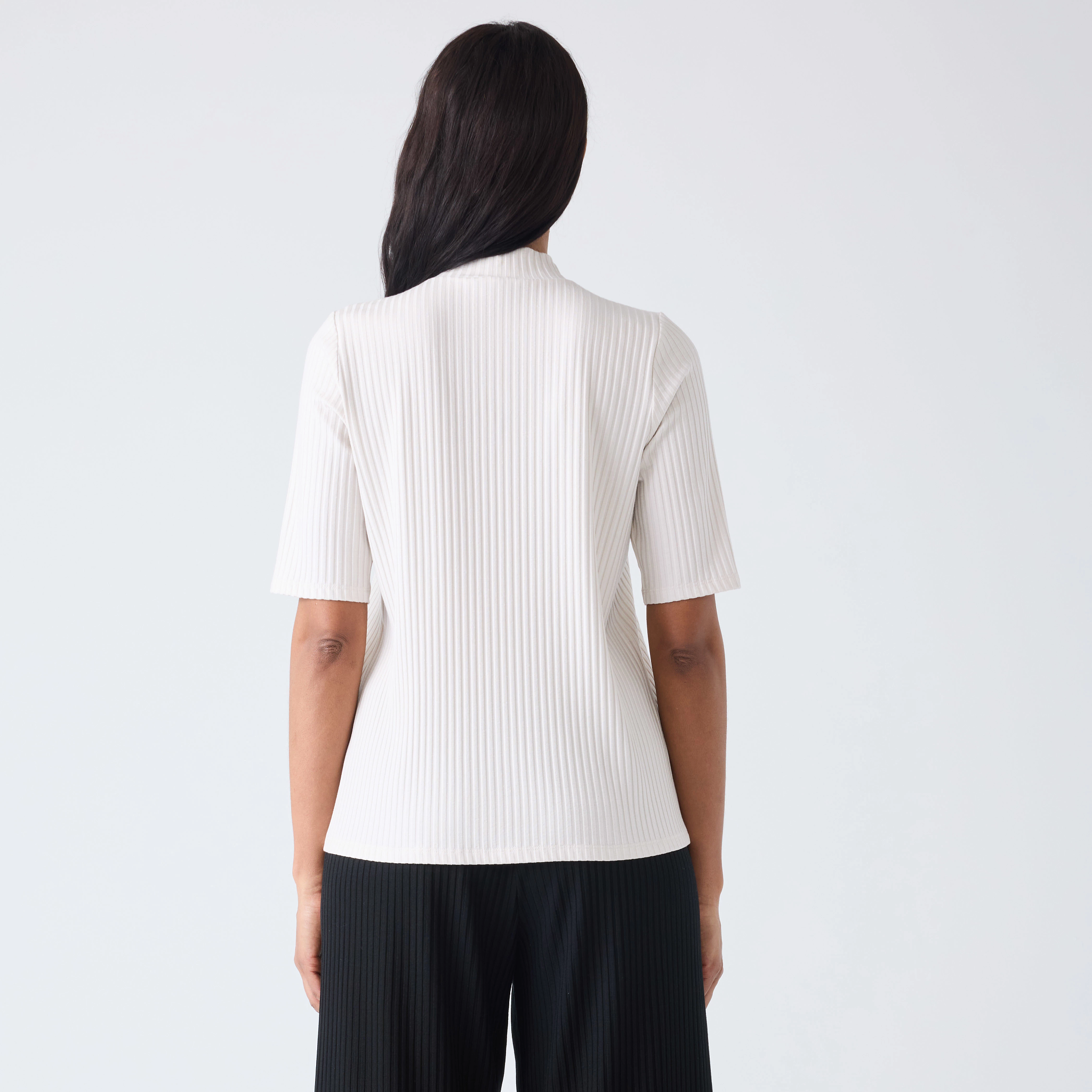 Textured Stretch Rib Mock Neck Top | EILEEN FISHER