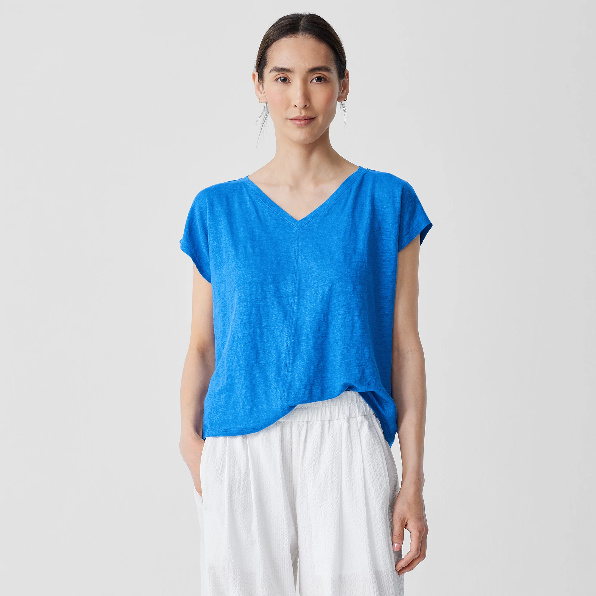 Organic Linen Jersey V-Neck Tee | EILEEN FISHER
