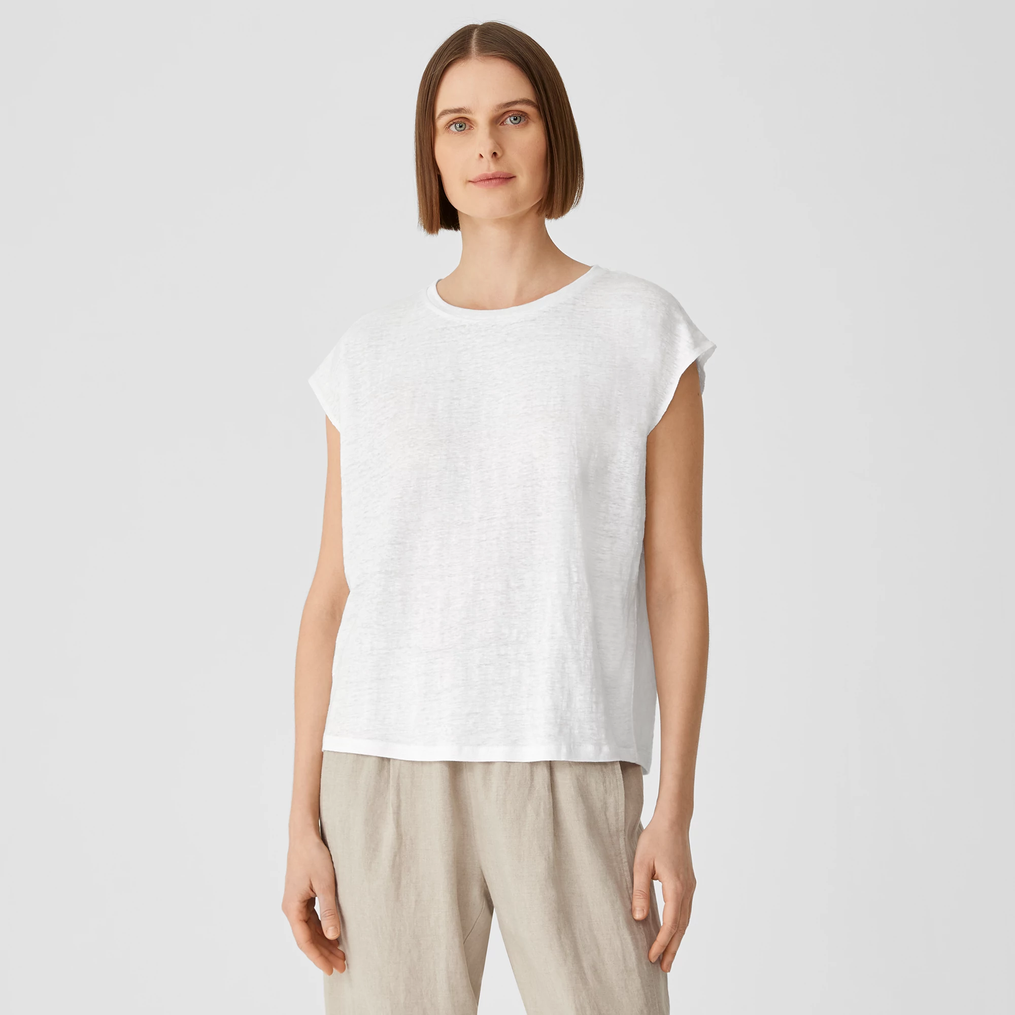 Organic Linen Jersey Shirred-Back Top | EILEEN FISHER
