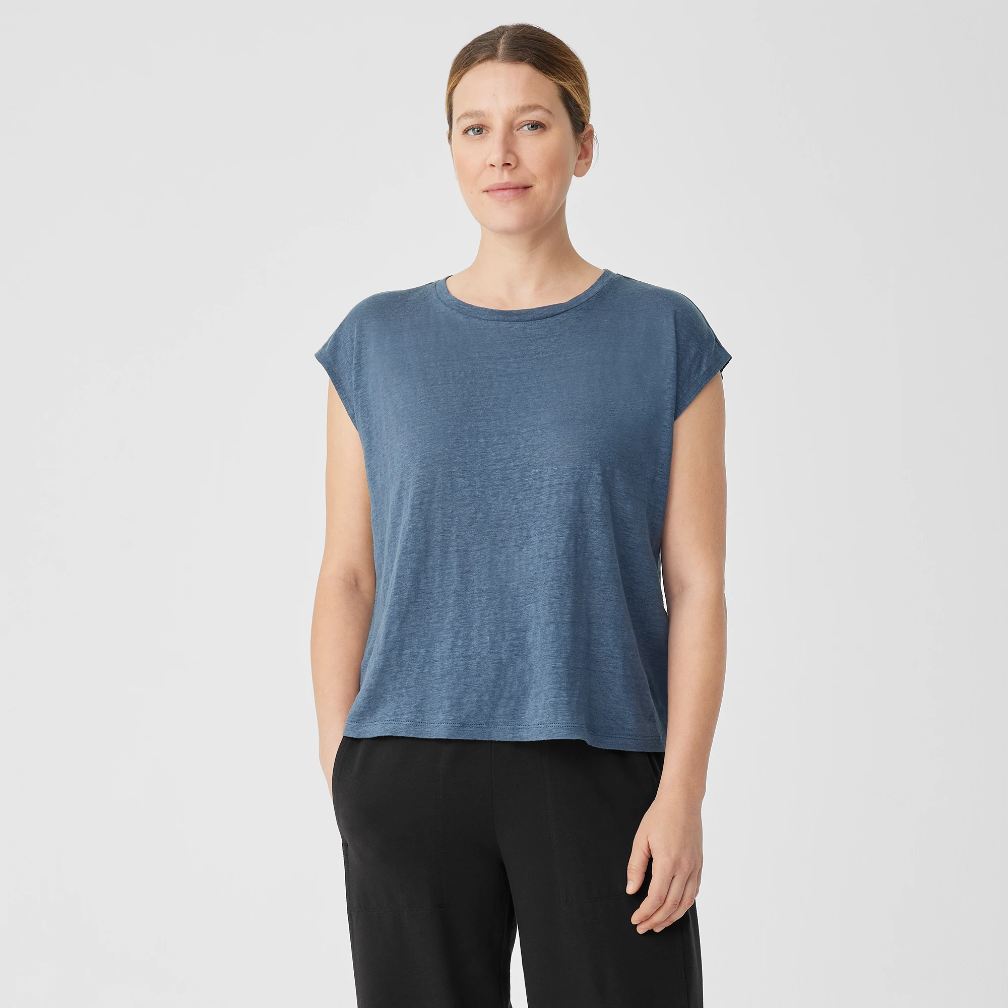 Organic Linen Jersey Shirred-Back Top | EILEEN FISHER